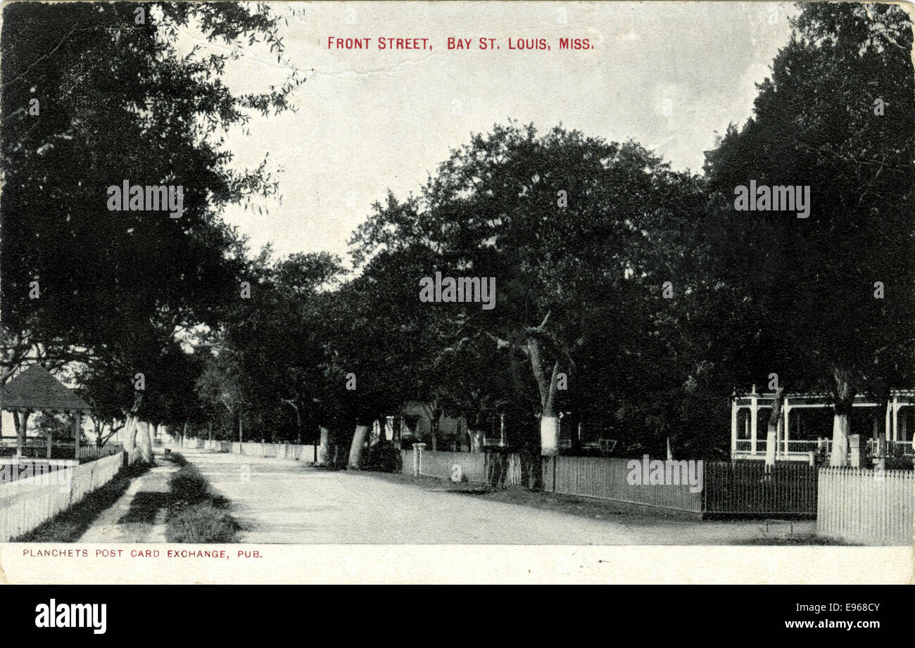 This postcard shows Front Street in Bay St. Louis, Mississippi. The ...