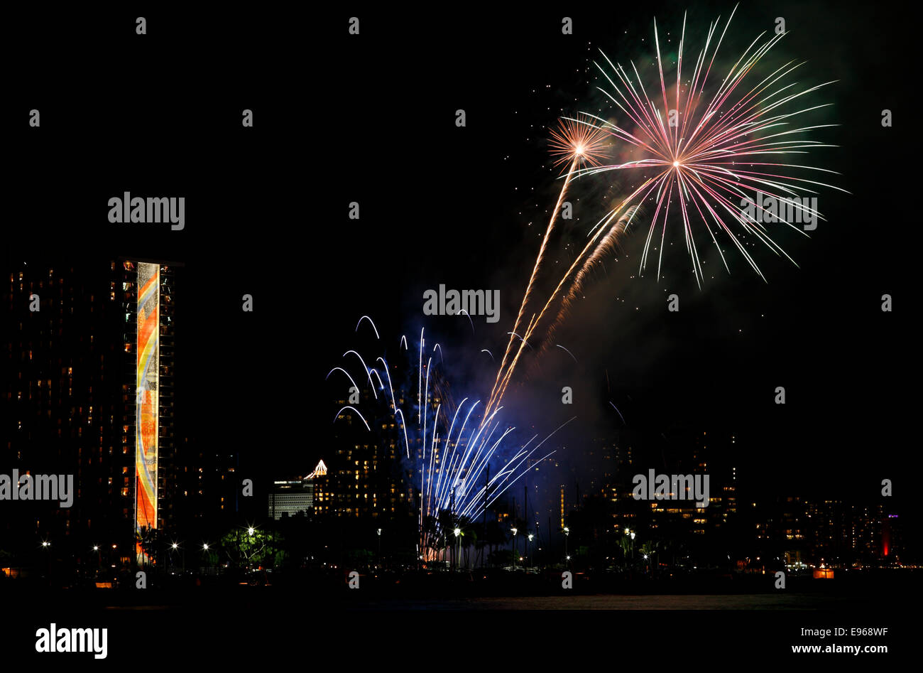 HONOLULU, HAWAII, 3rd October, 2014. Fireworks display by the Hilton ...