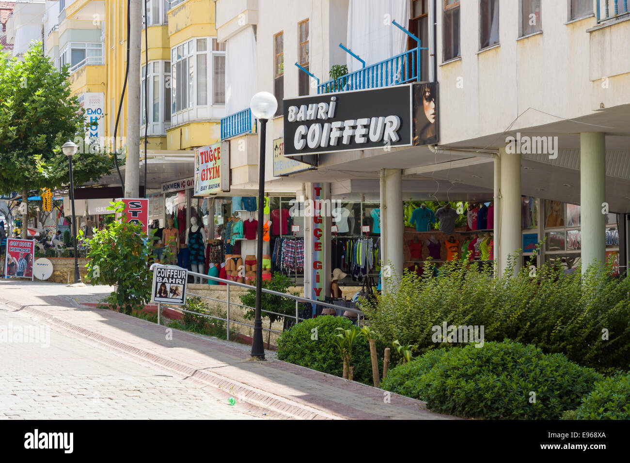 AVSALLAR, TURKEY - JUNE 30, 2014: The shopping street. Avsallar - is a ...