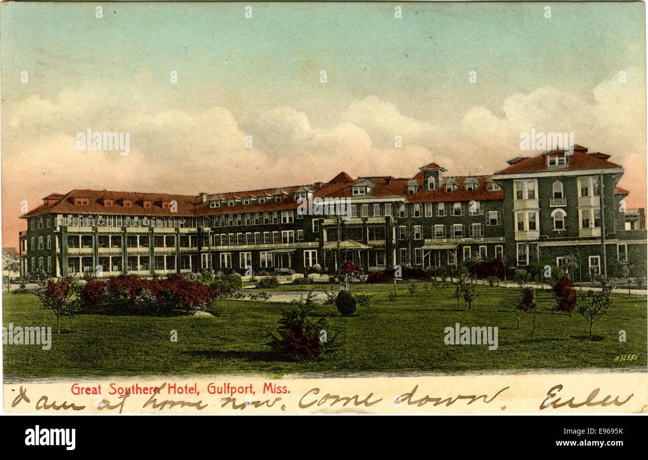 This vintage postcard showcases the Great Southern Hotel in Gulfport ...