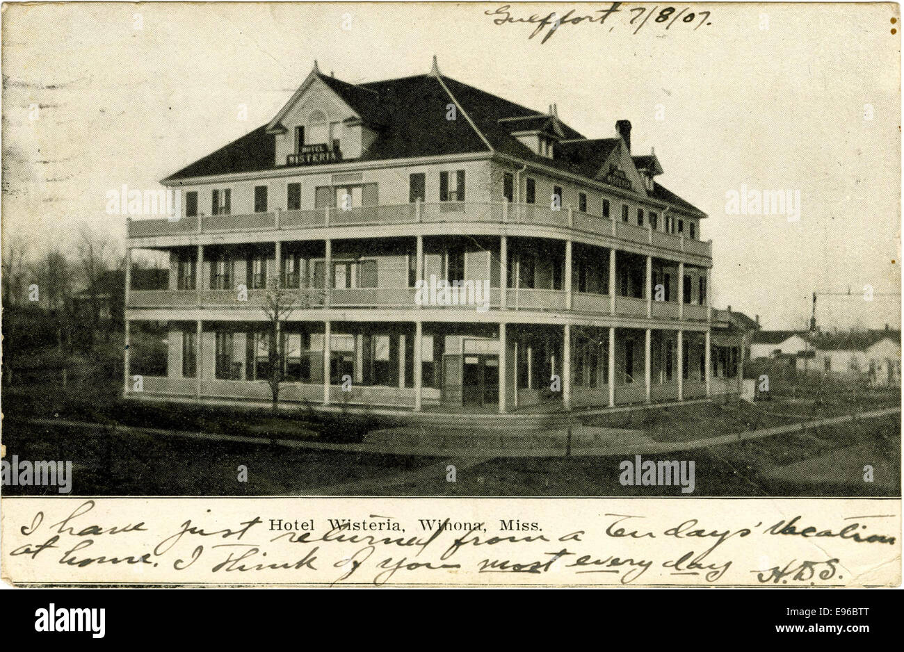 This image depicts the Hotel Wisteria in Winona, Mississippi, likely a ...