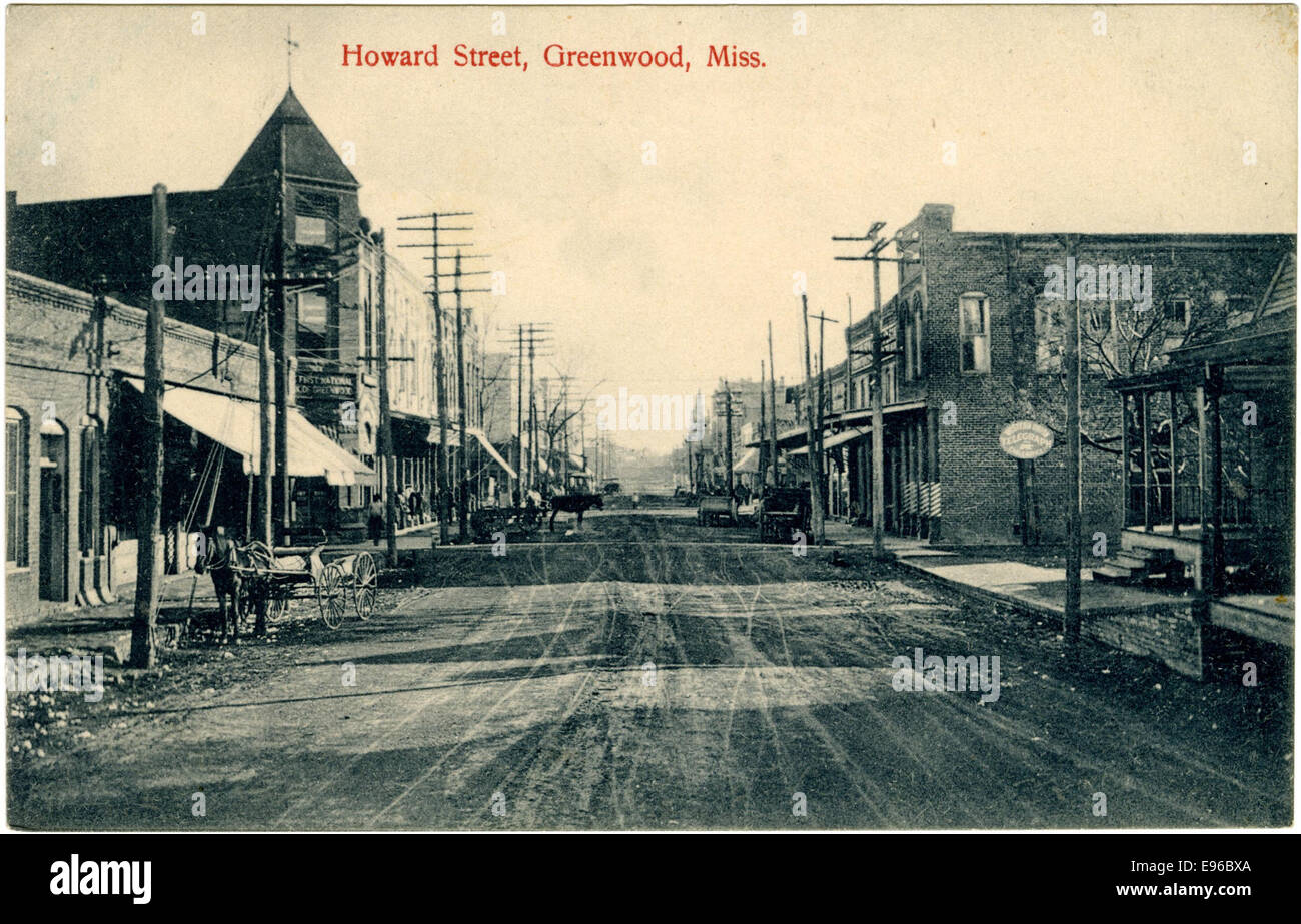 A postcard image of Howard Street in Greenwood, Mississippi. The ...