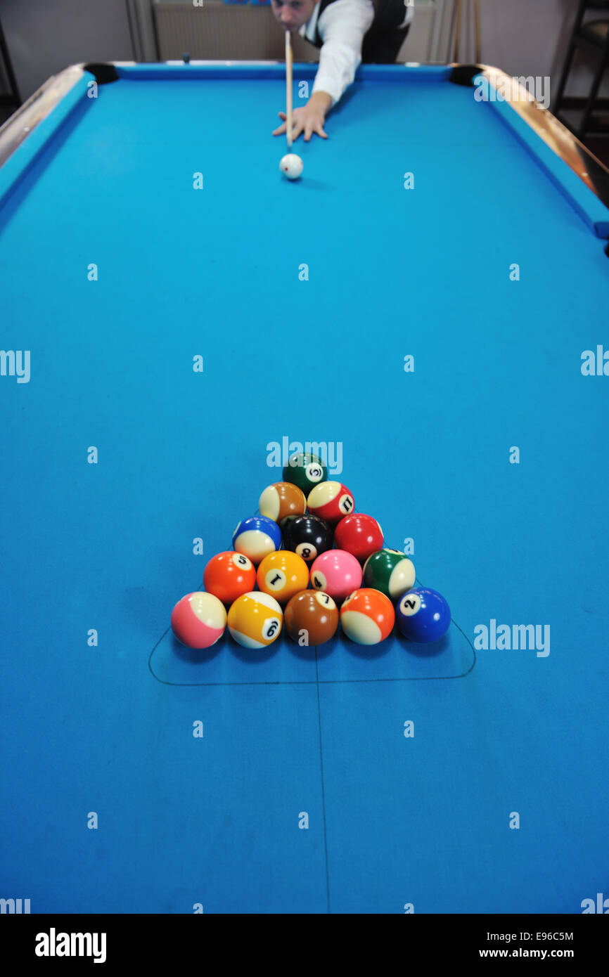young man play pro billiard game Stock Photo - Alamy