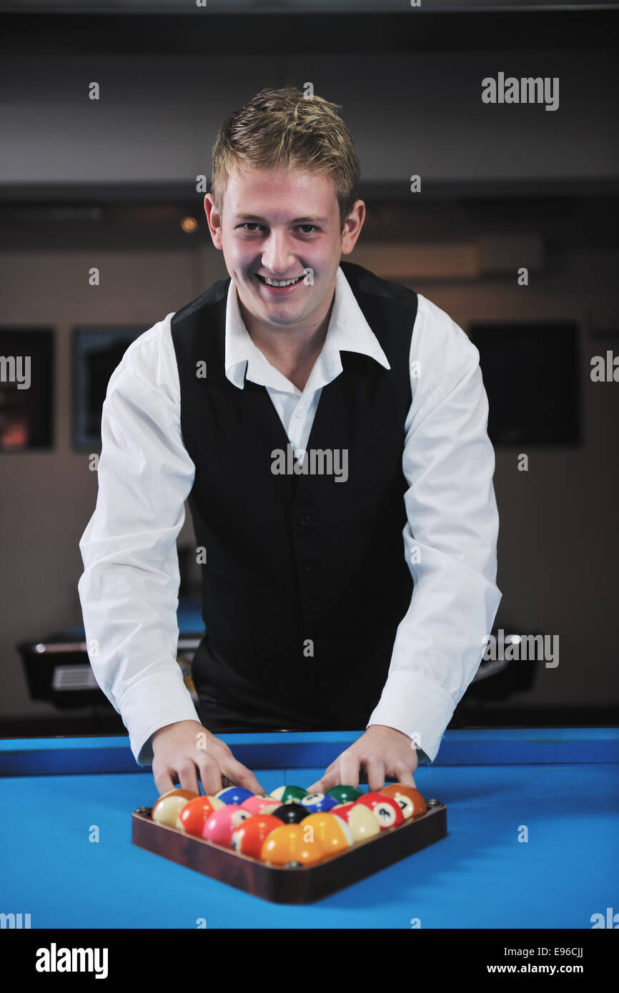 young man play pro billiard game Stock Photo - Alamy