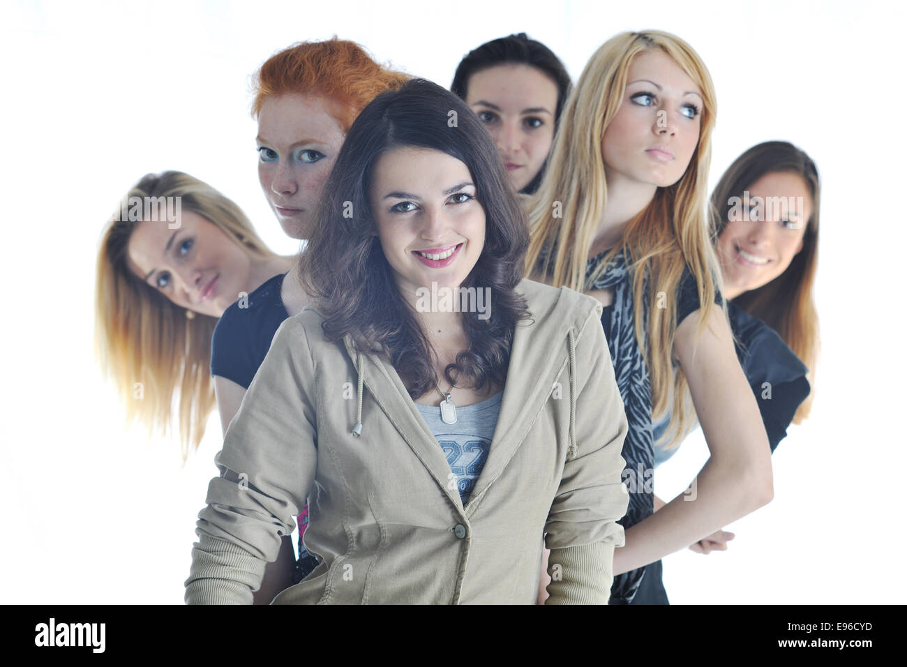 happy girls group isolated on white Stock Photo - Alamy