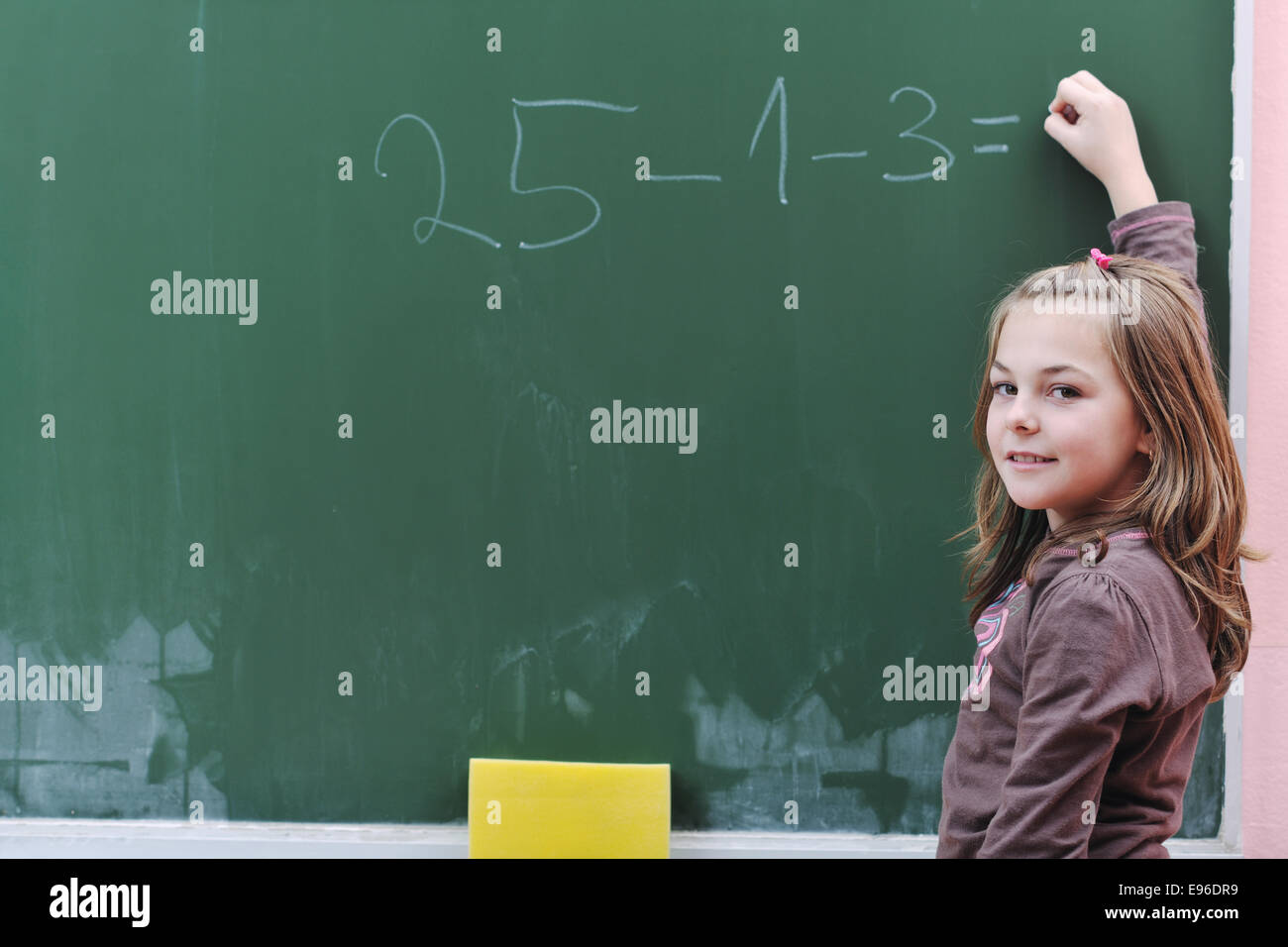 happy school girl on math classes Stock Photo - Alamy