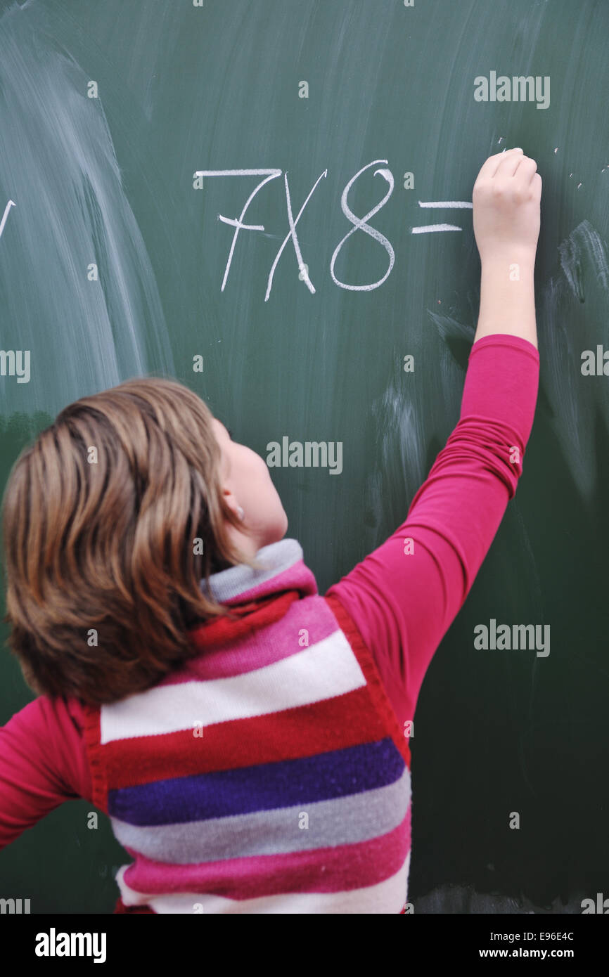 happy school girl on math classes Stock Photo - Alamy