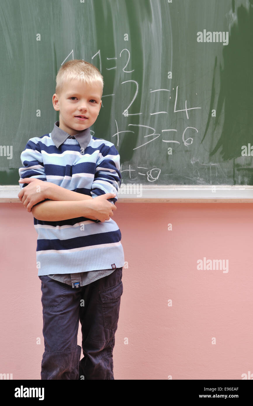 happy young boy at first grade math classes Stock Photo - Alamy