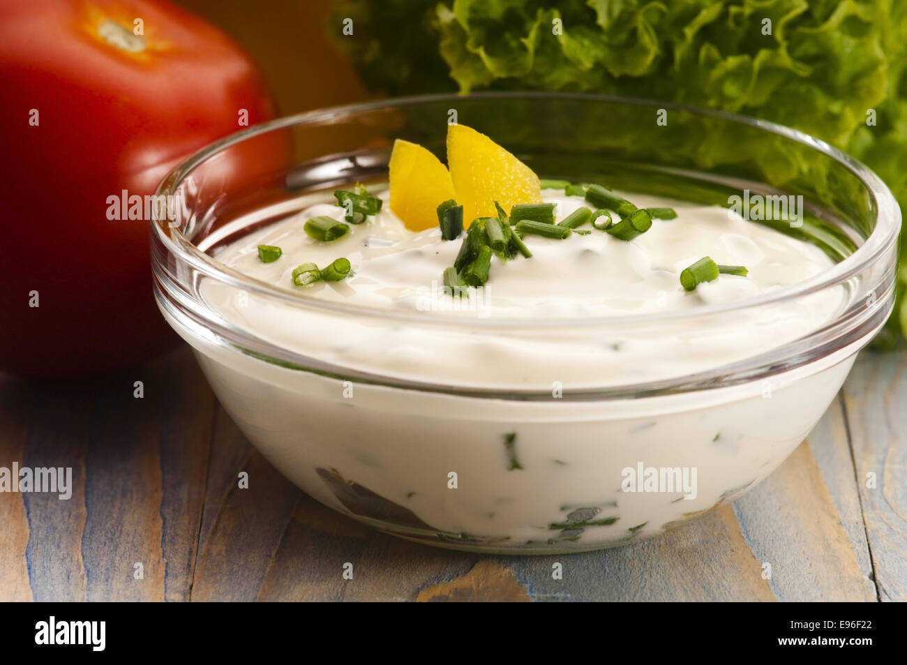 Delicious cream cheese with chives and vegetables Stock Photo - Alamy