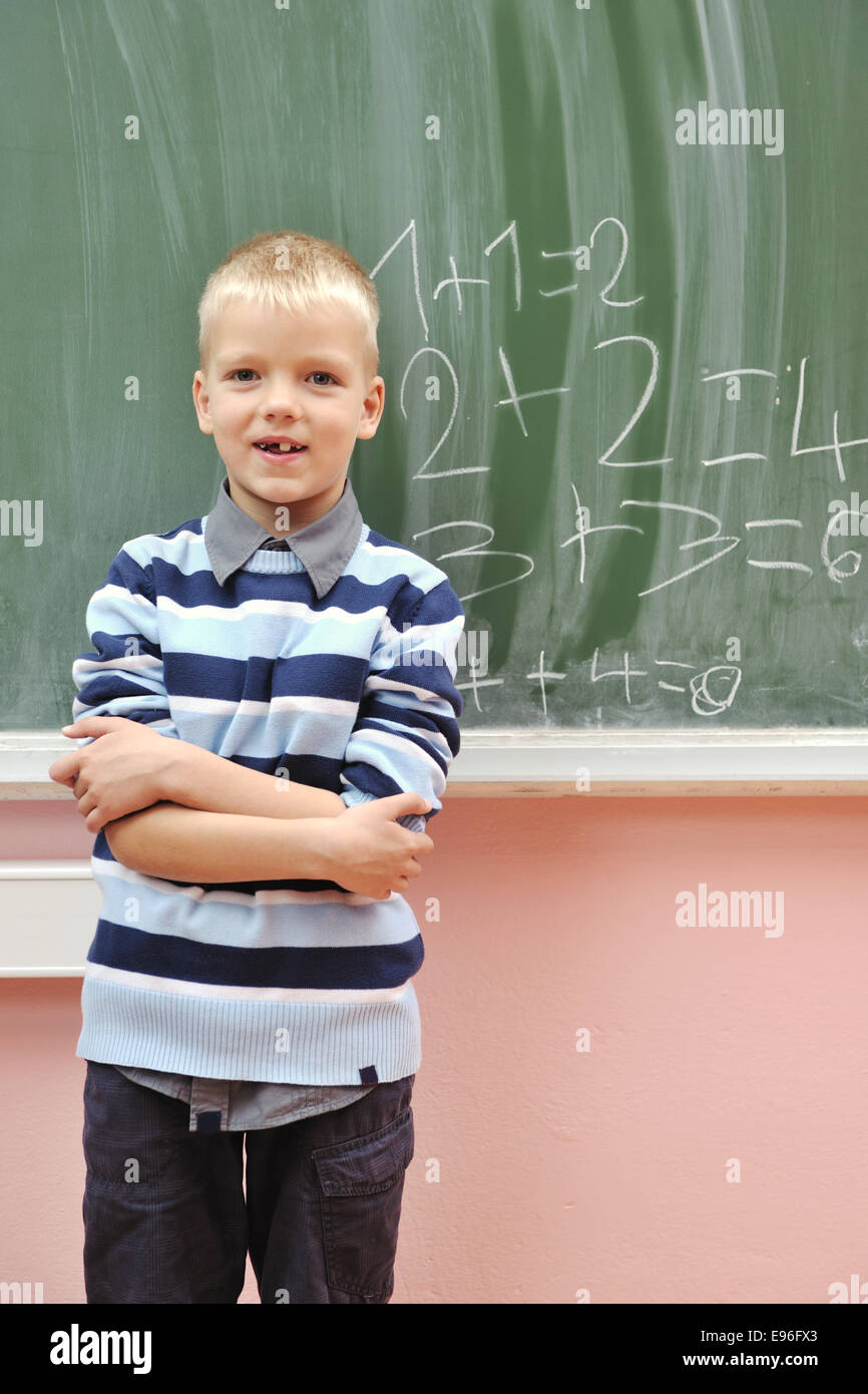 happy young boy at first grade math classes Stock Photo - Alamy