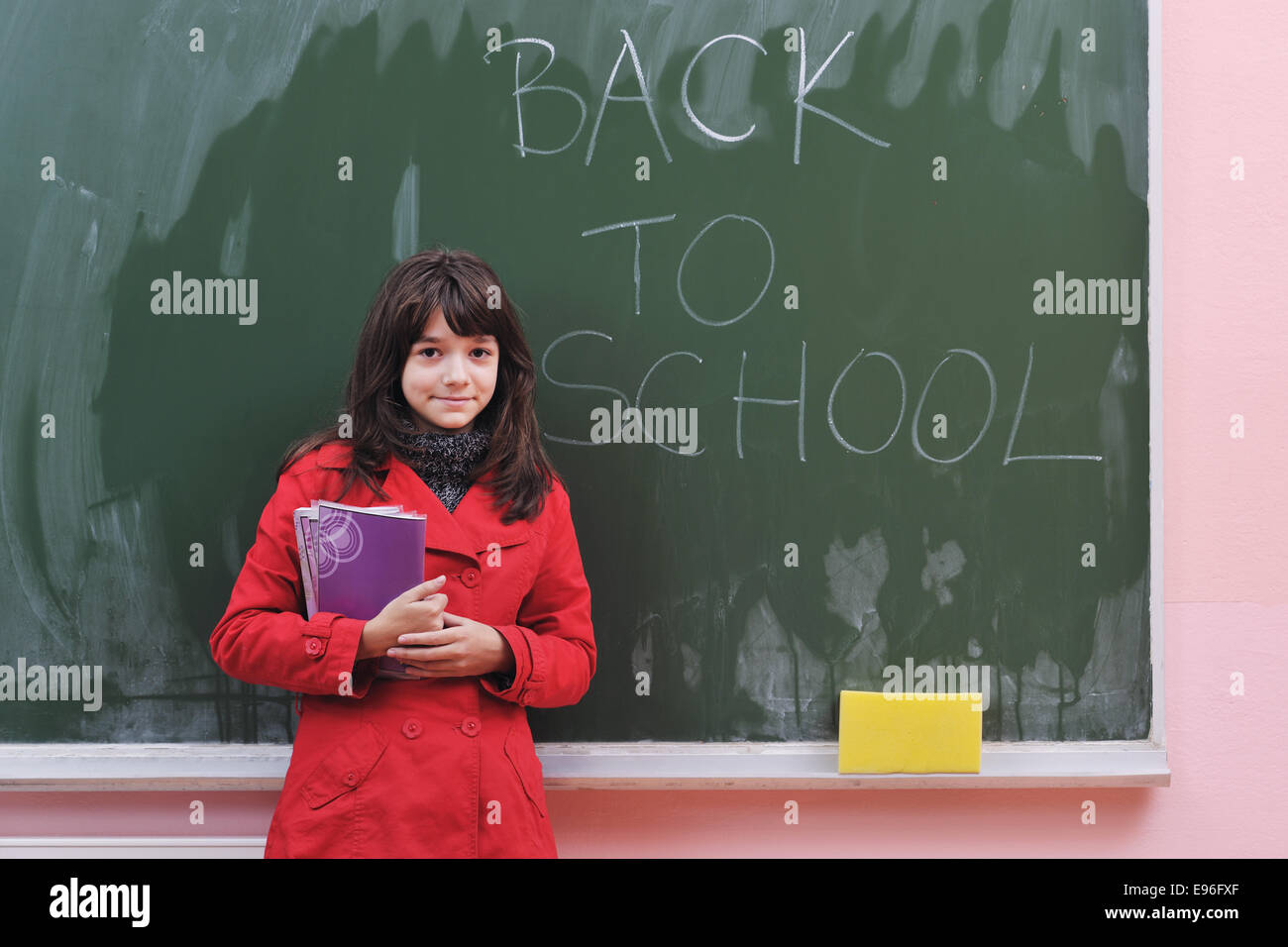 happy school girl on math classes Stock Photo - Alamy