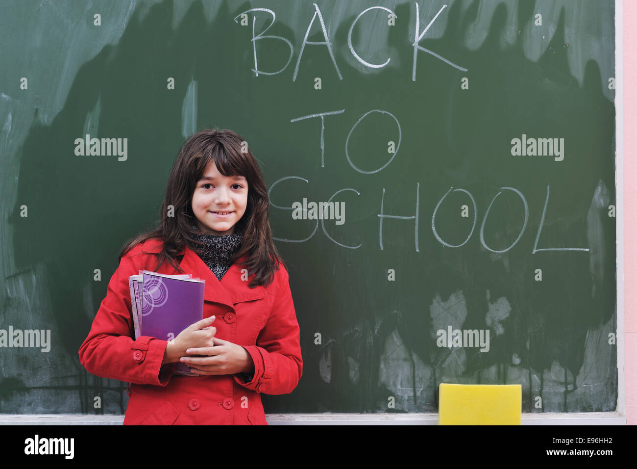 happy school girl on math classes Stock Photo - Alamy