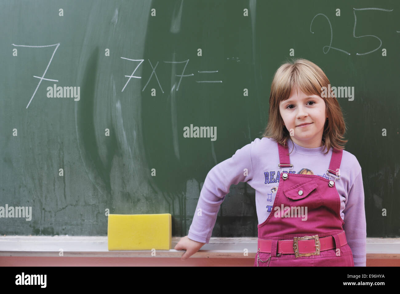 happy school girl on math classes Stock Photo - Alamy
