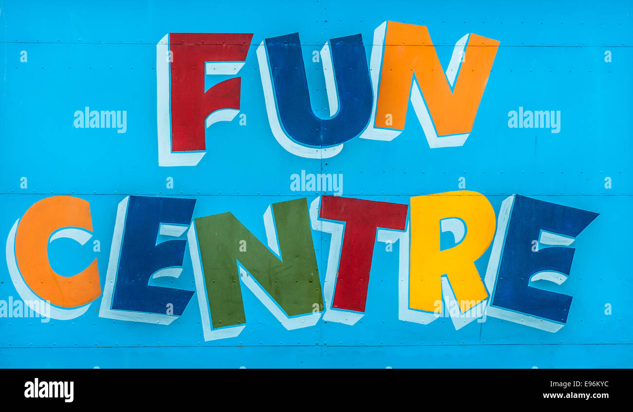Sign advertising a fun centre for children Stock Photo - Alamy