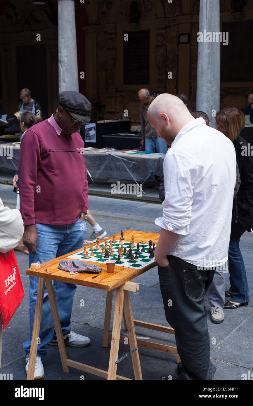 Outdoor chess game at the Vieille Bourse, Lille, Northern France ...
