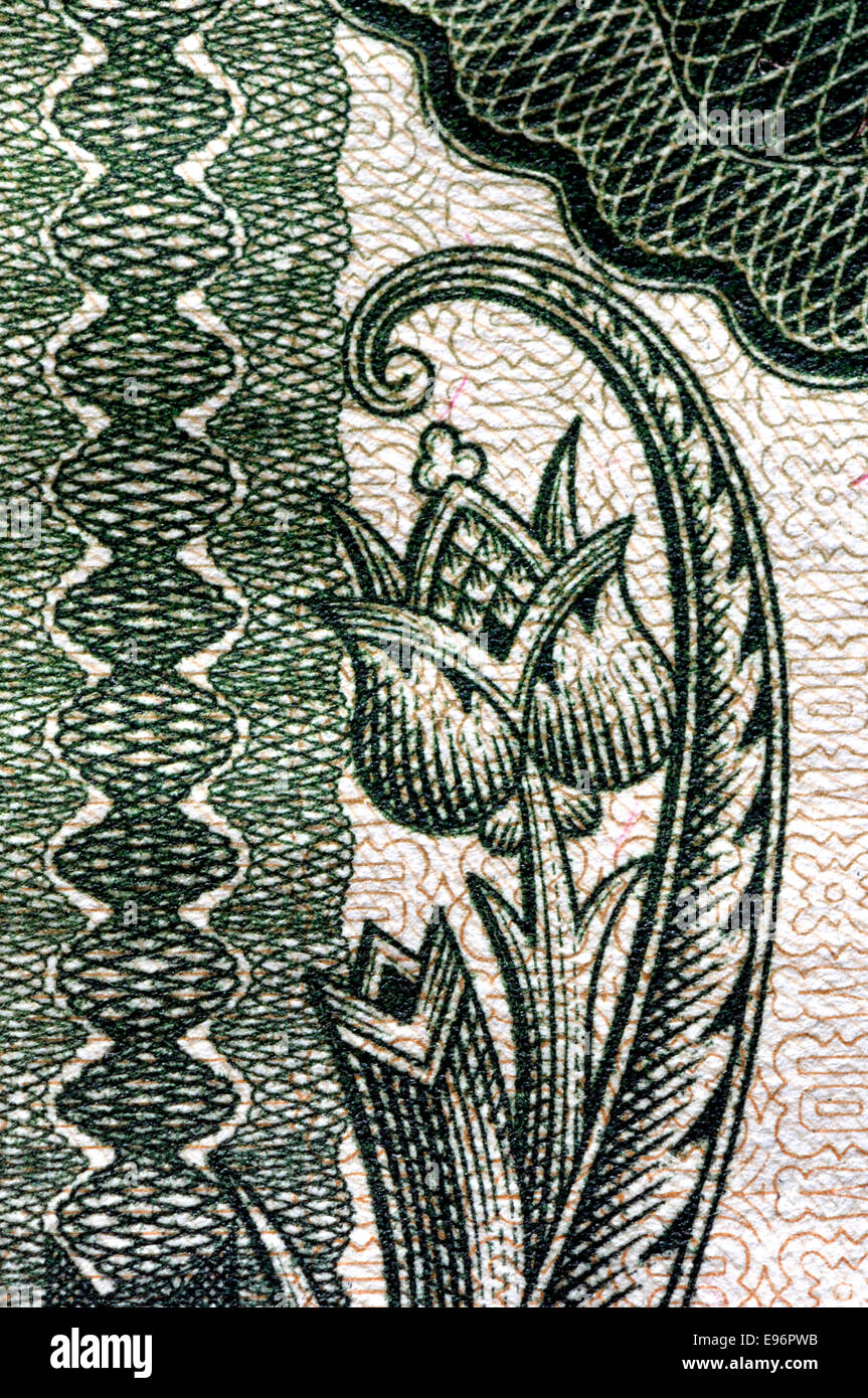 Detail from a 1936 10 Pengo Hungarian banknote showing detailed anti ...