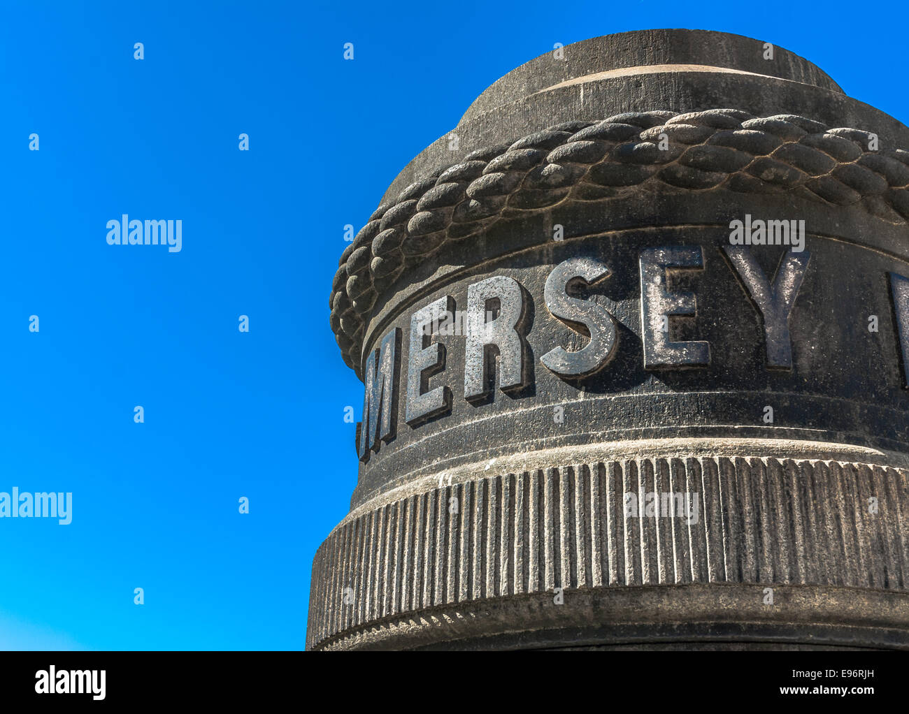 An old stone monument with "Mersey" in Liverpool Stock Photo - Alamy