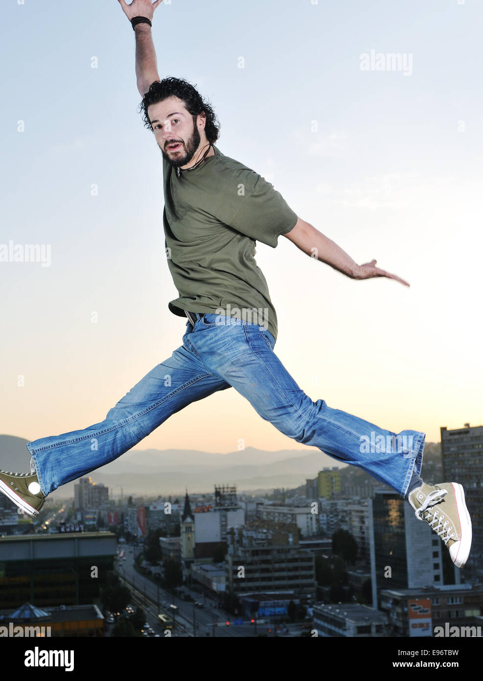 man jump outdoor sunset Stock Photo - Alamy