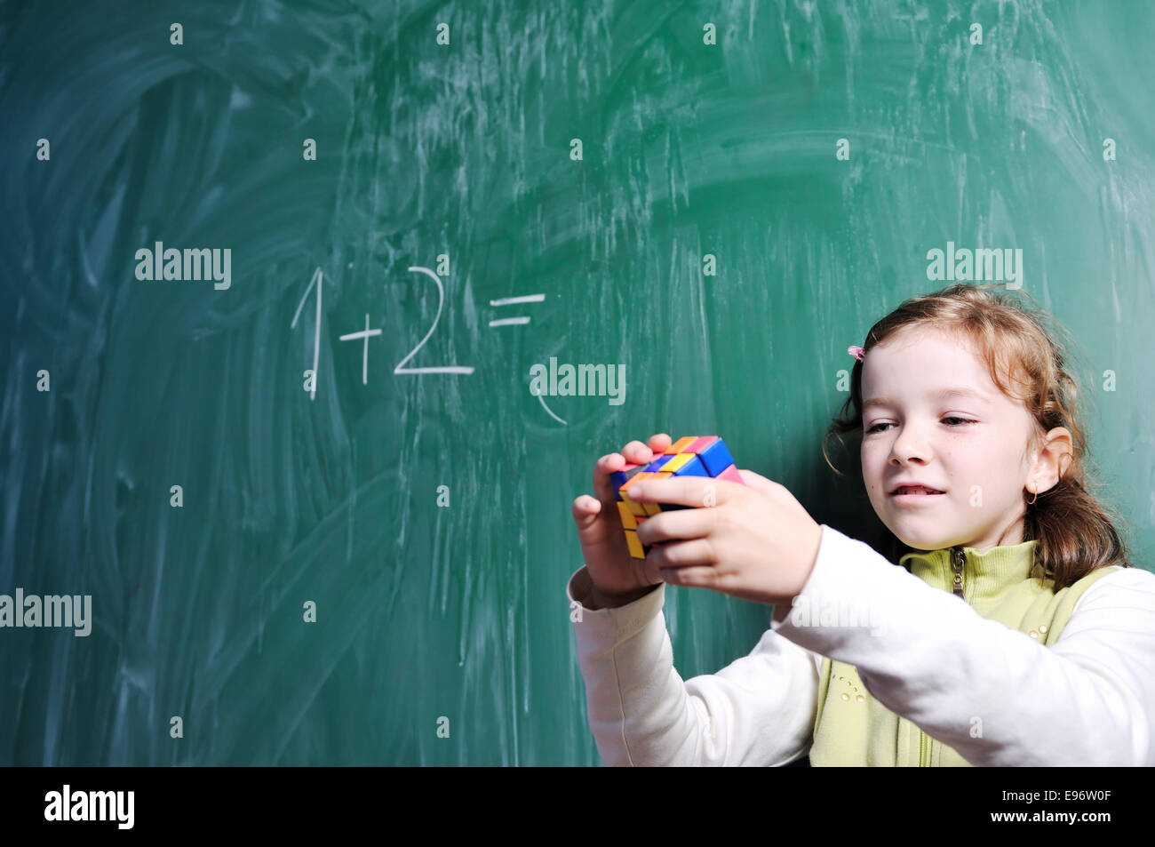 happy school girl on math classes Stock Photo - Alamy