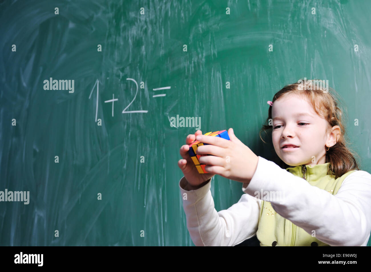 happy school girl on math classes Stock Photo - Alamy
