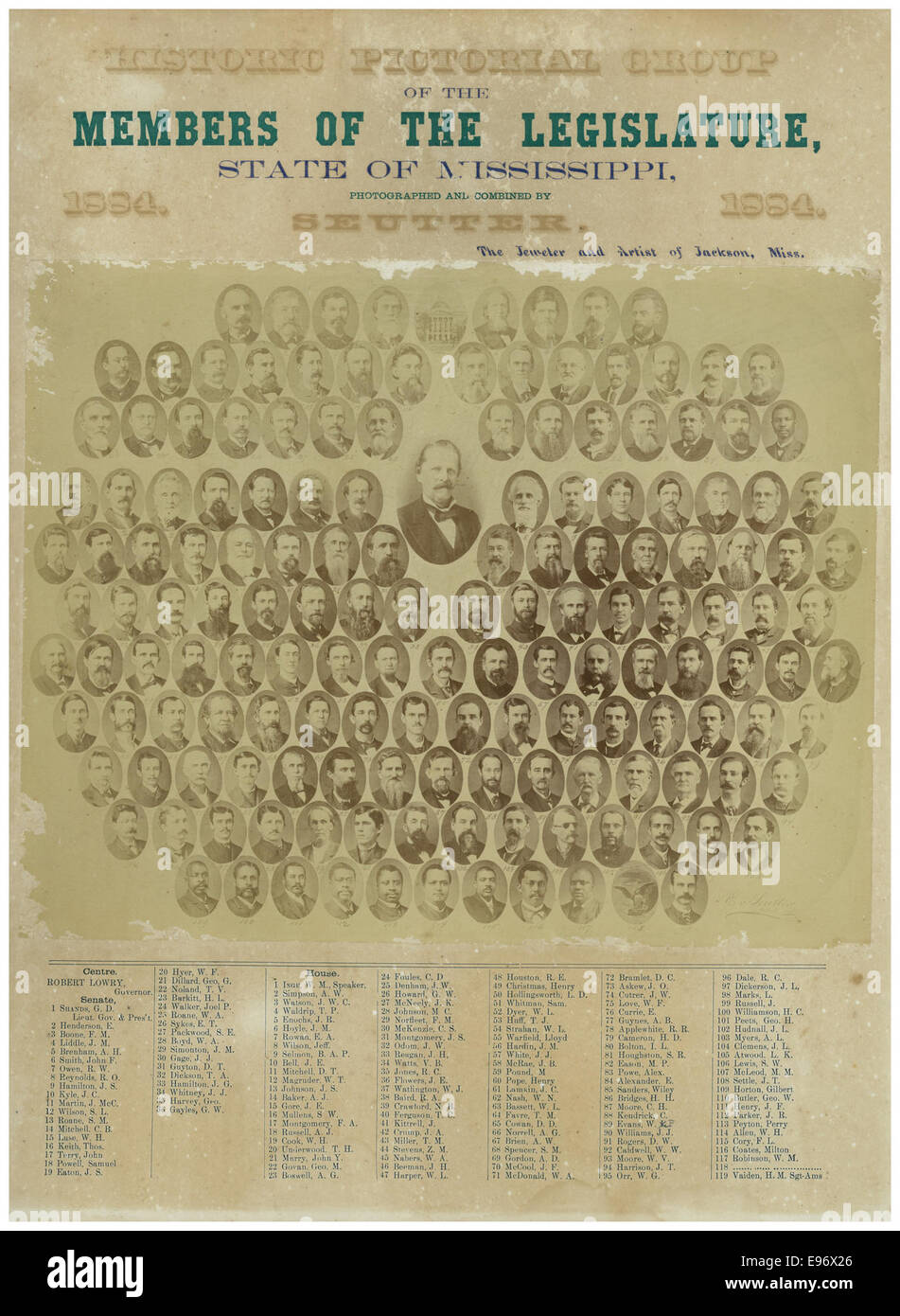 A photograph showing the Mississippi Legislature in 1884, offering a ...