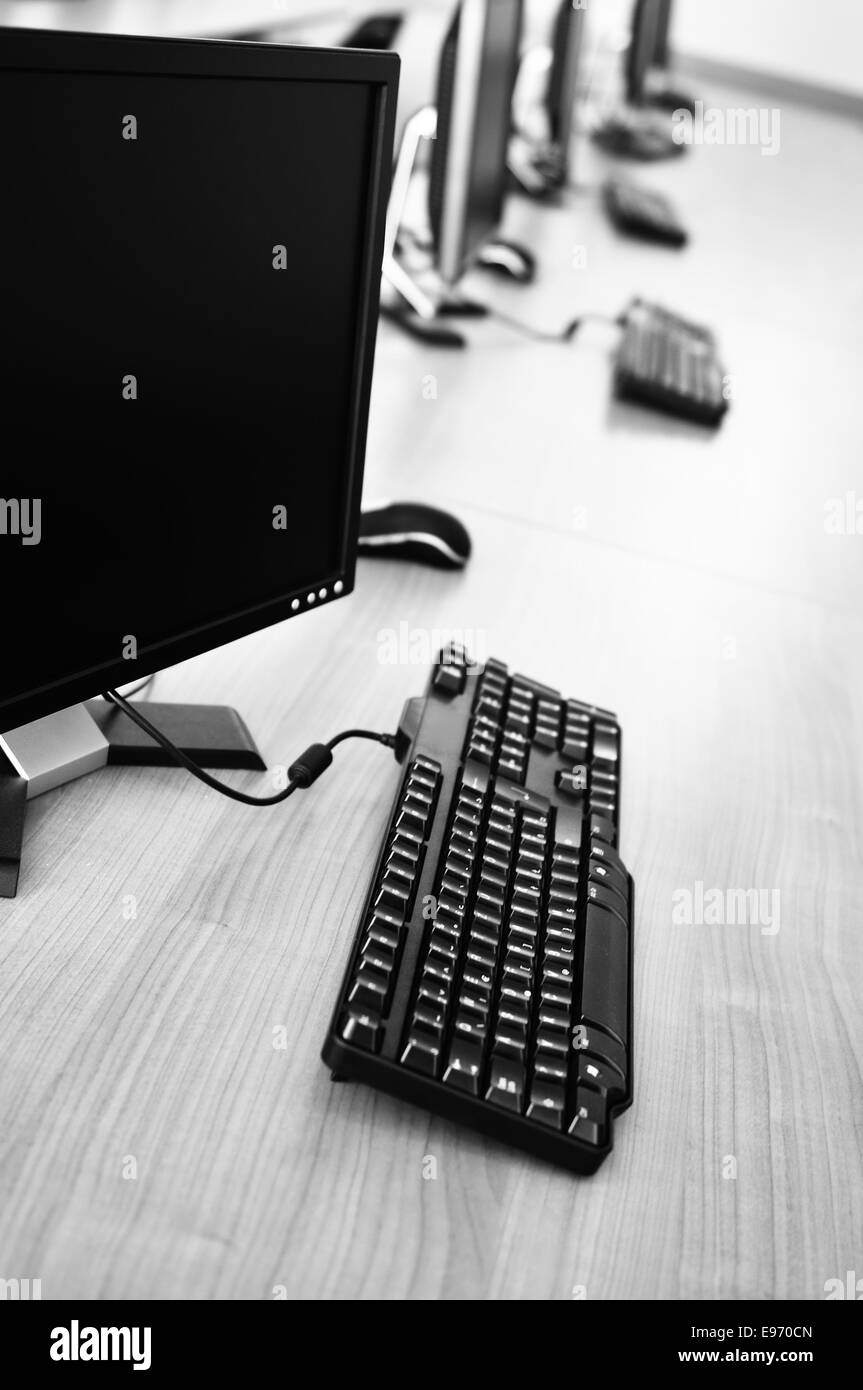 Workplace computer empty screen Black and White Stock Photos & Images ...