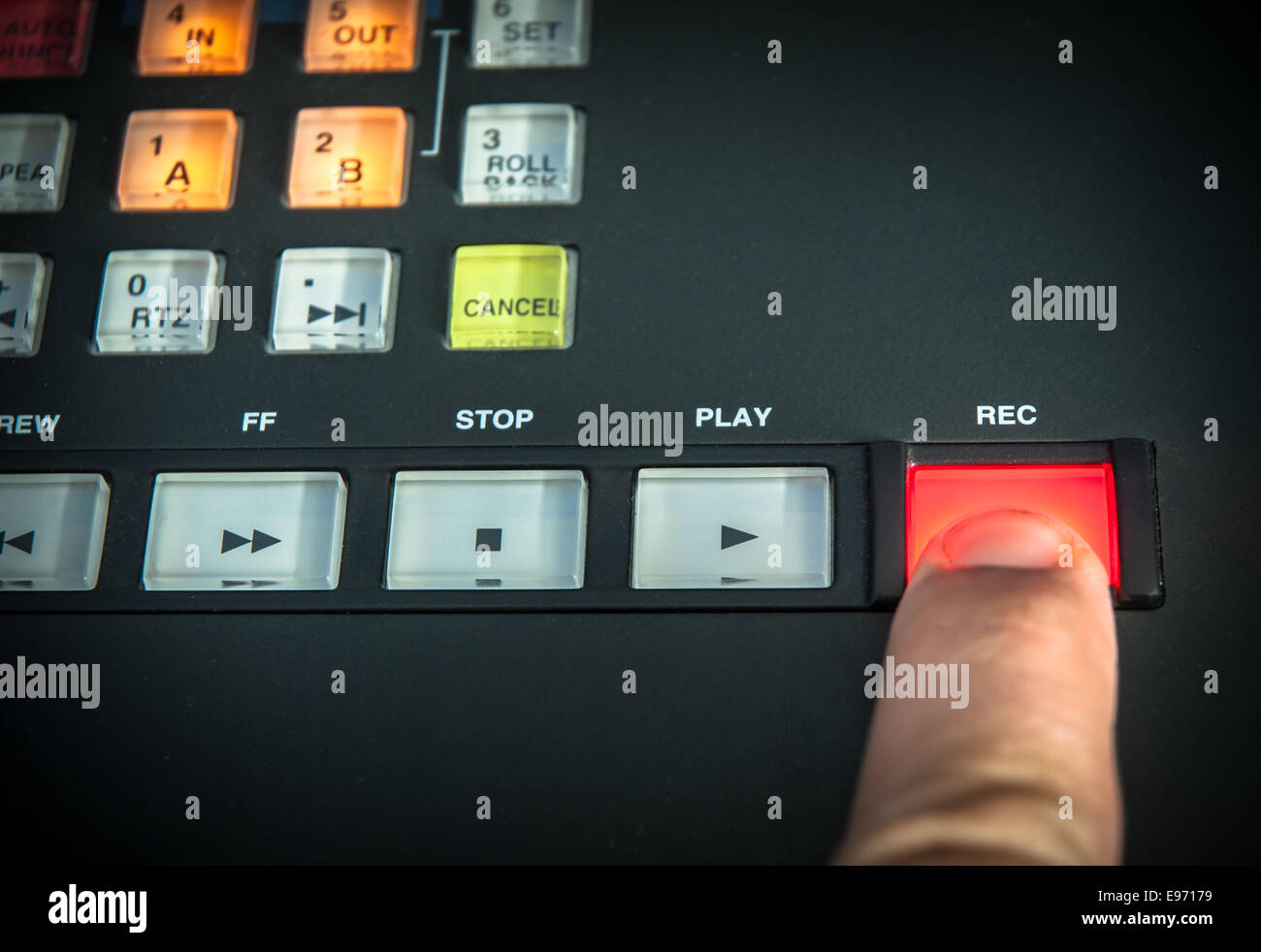 A finger pressing the record button on a digital recorder Stock Photo ...