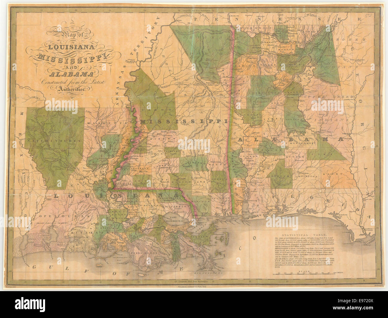 This historical map shows the region of Louisiana, Mississippi, and ...