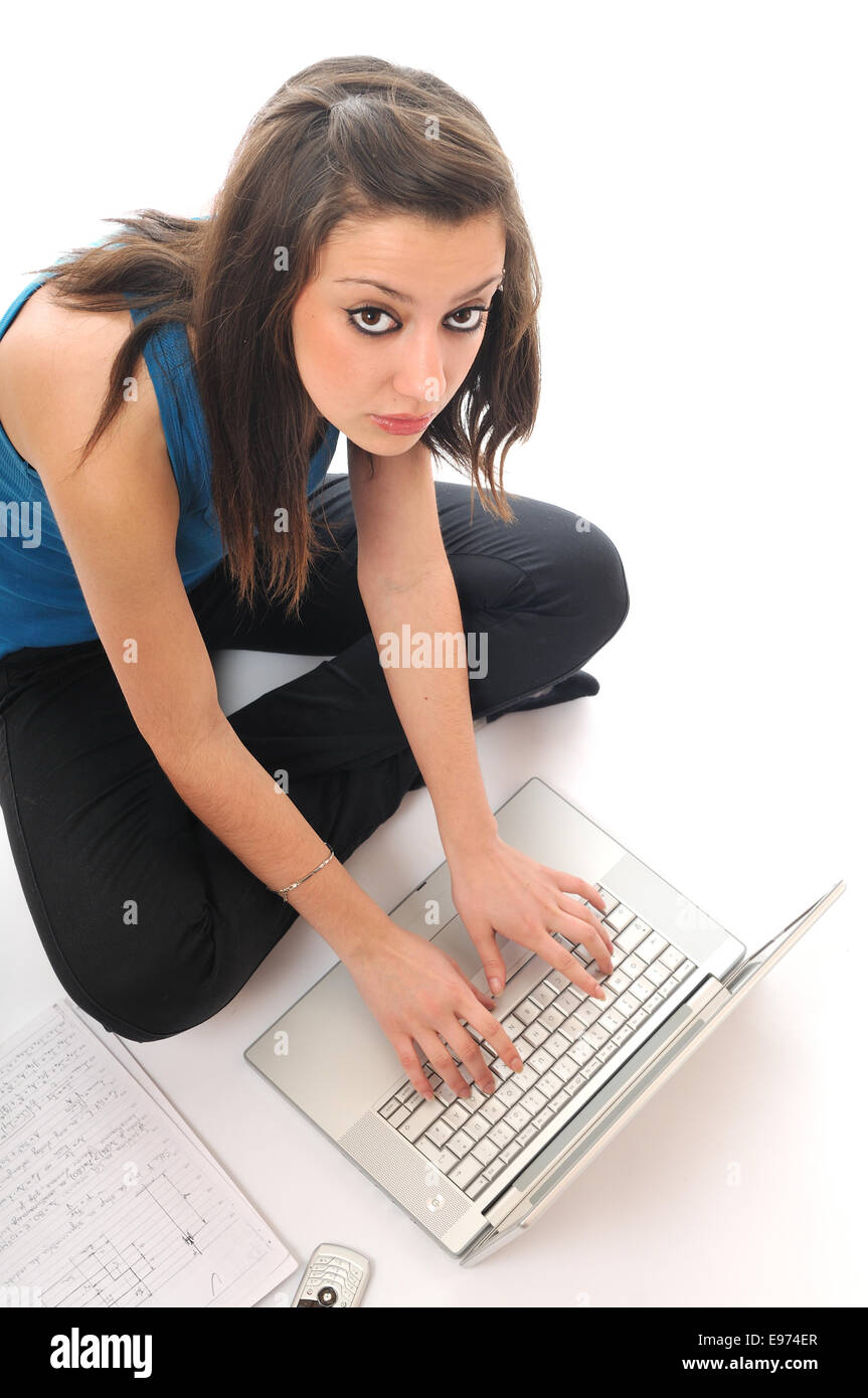 young girl work on laptop Stock Photo - Alamy