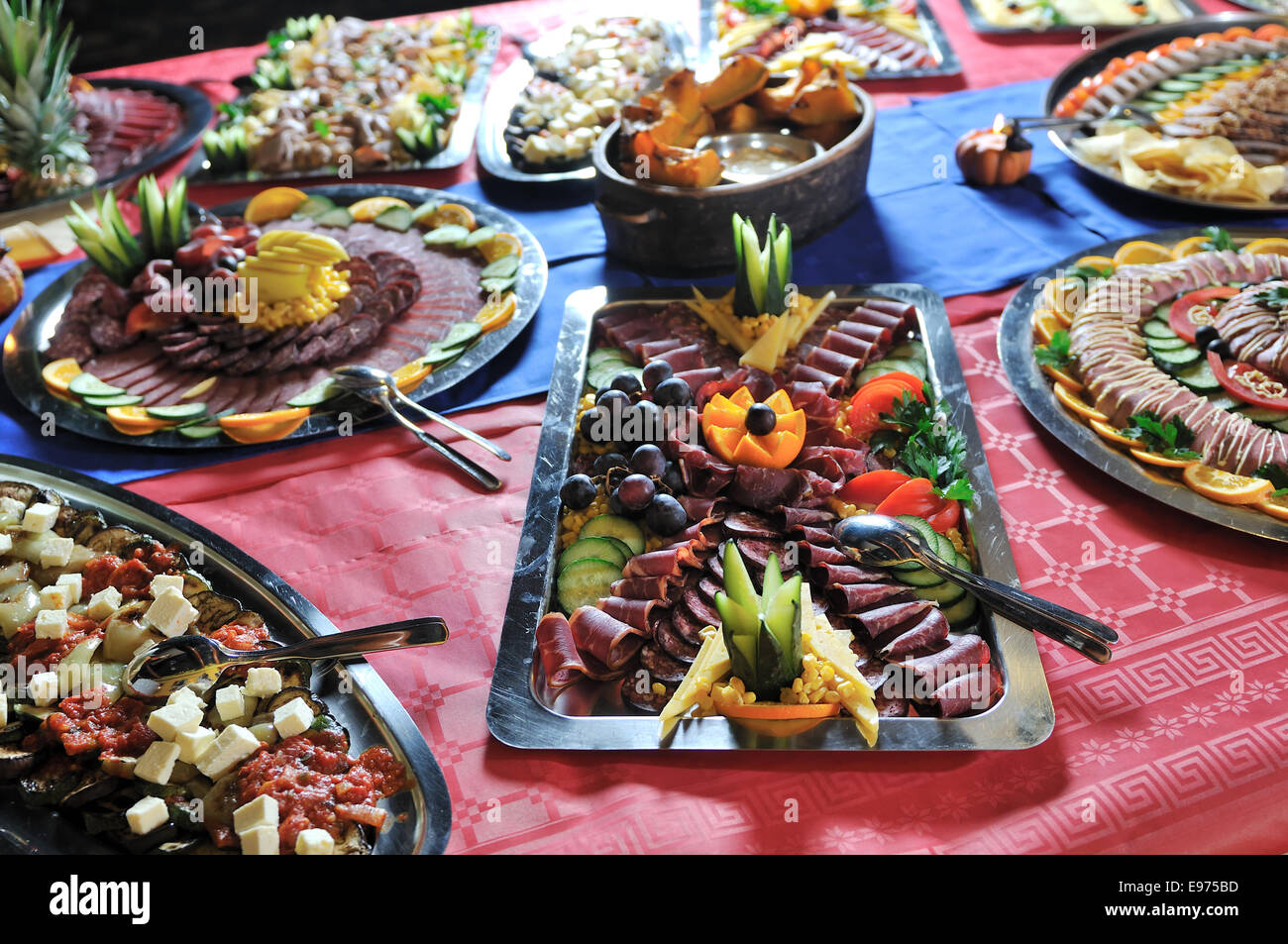 Catering food arrangement on table Stock Photo - Alamy