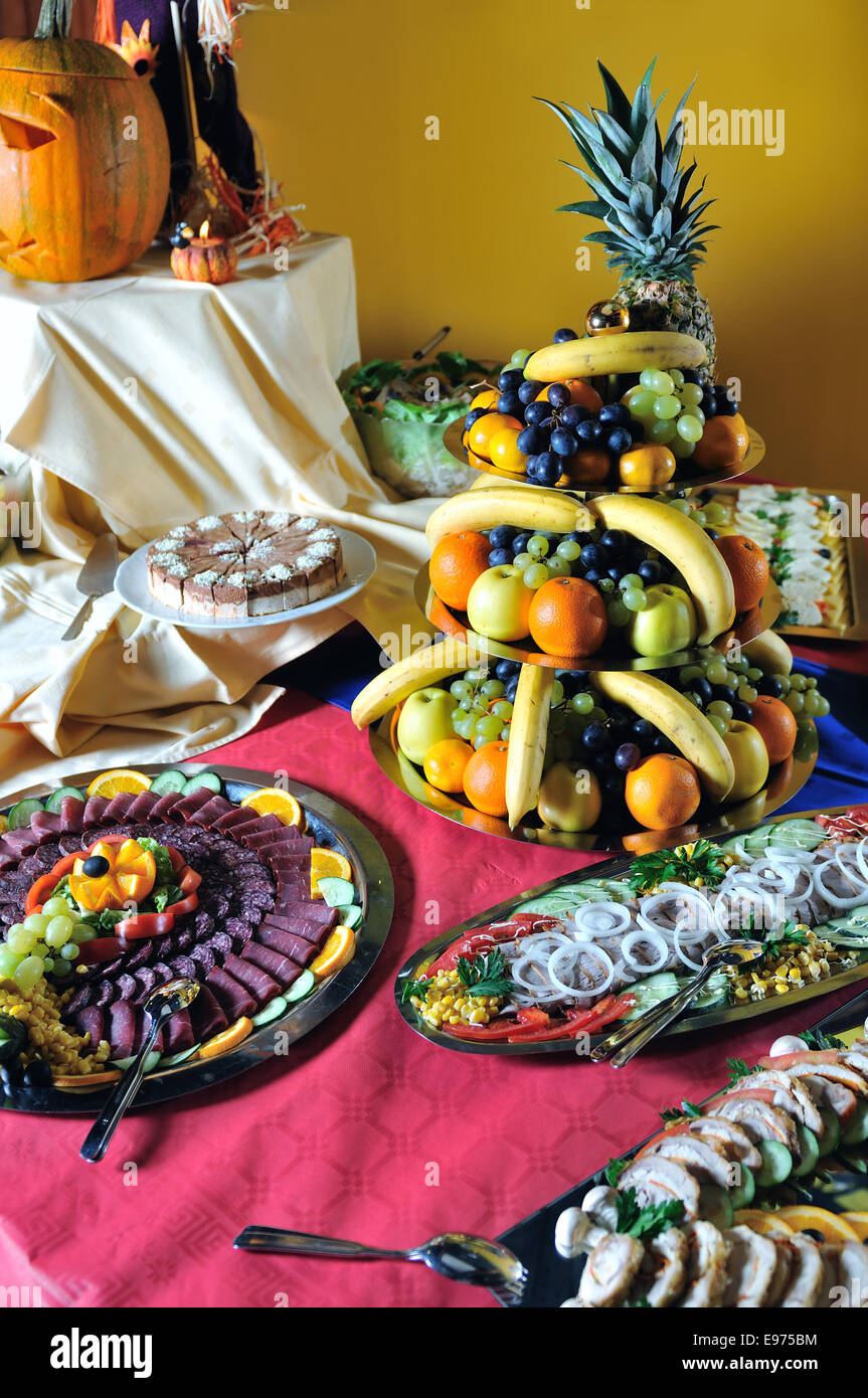 Catering food arrangement on table Stock Photo - Alamy