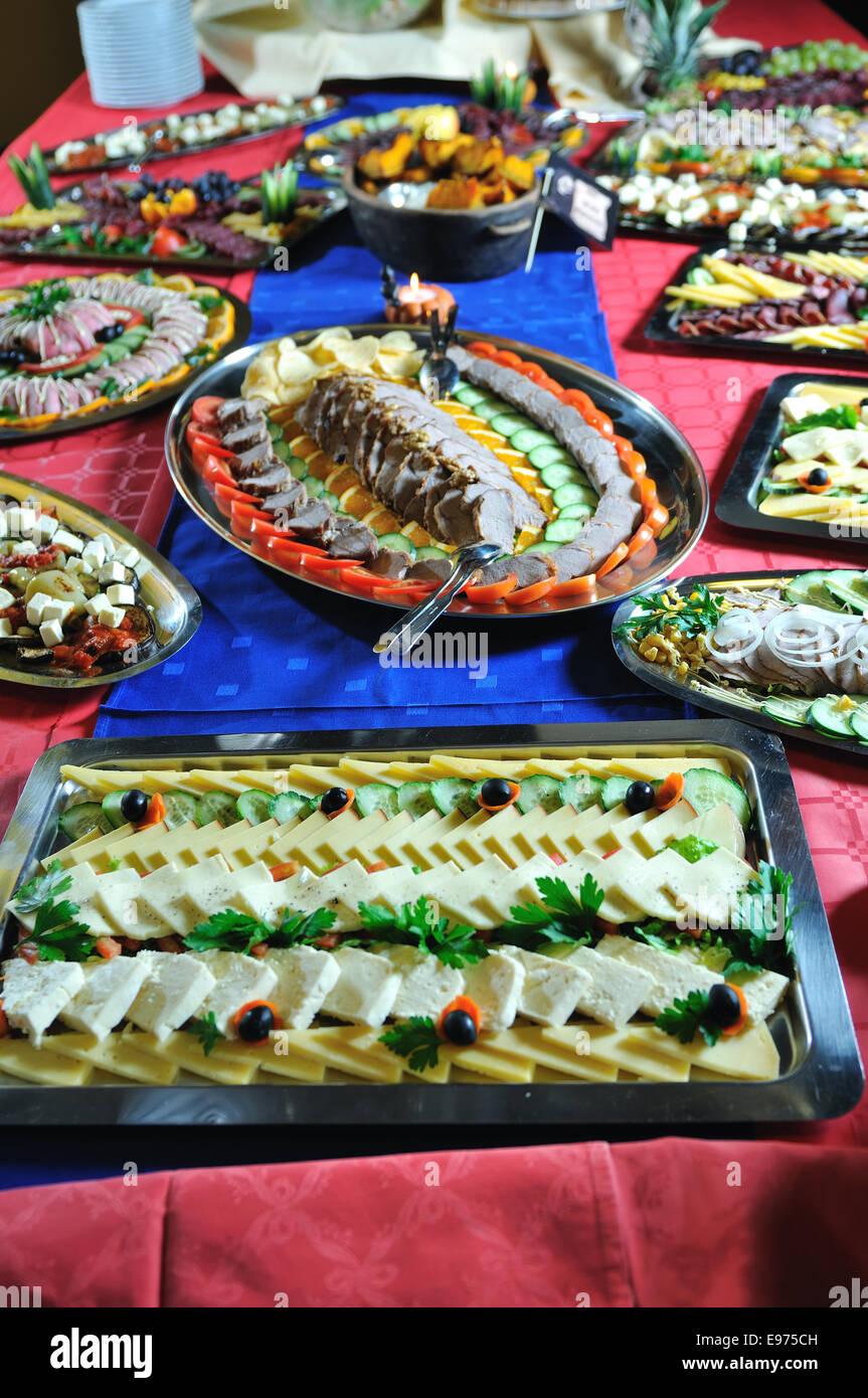 Catering food arrangement on table Stock Photo - Alamy