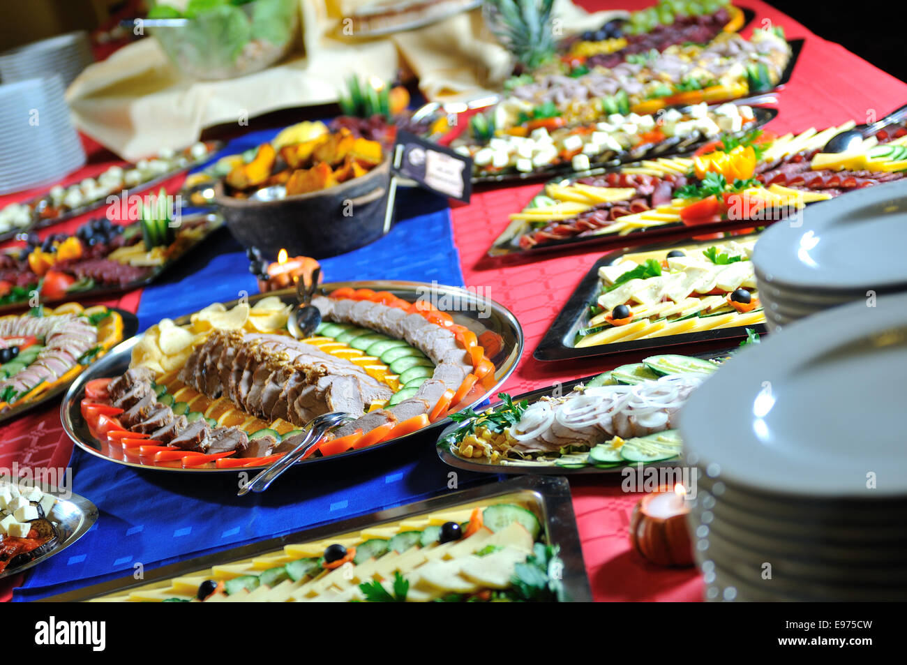 Catering food arrangement on table Stock Photo - Alamy