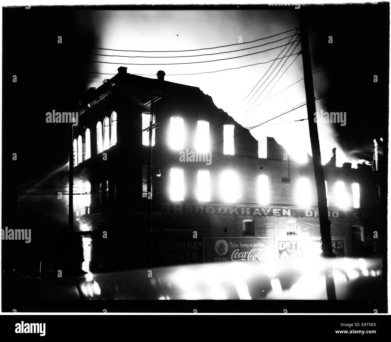 A photograph taken during the Masonic Building fire in Brookhaven ...