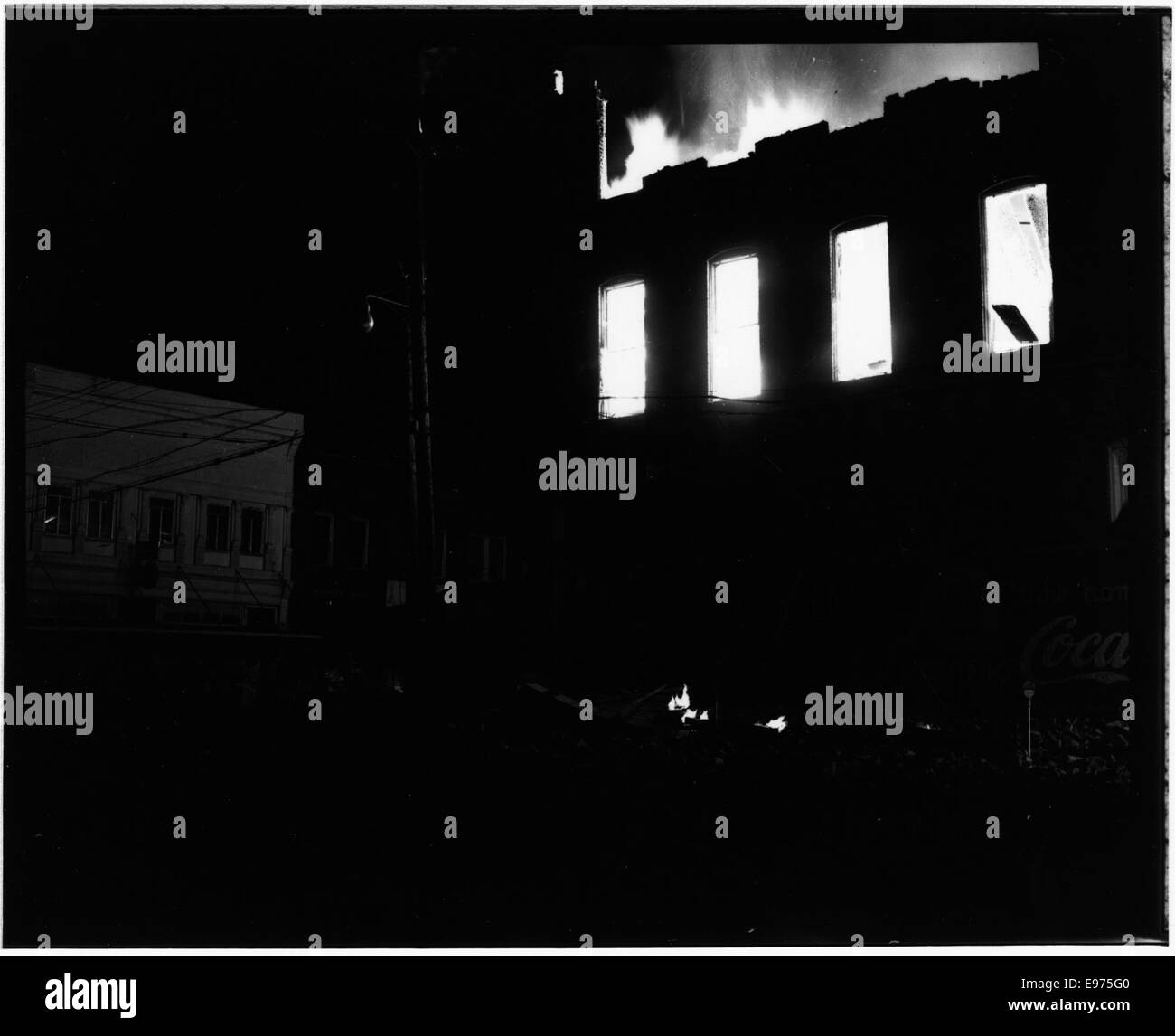 This photograph shows the aftermath of a fire at the Masonic Building ...