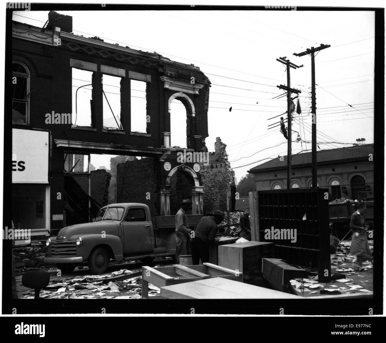This image shows the Masonic Building Fire in Brookhaven in March 1951 ...