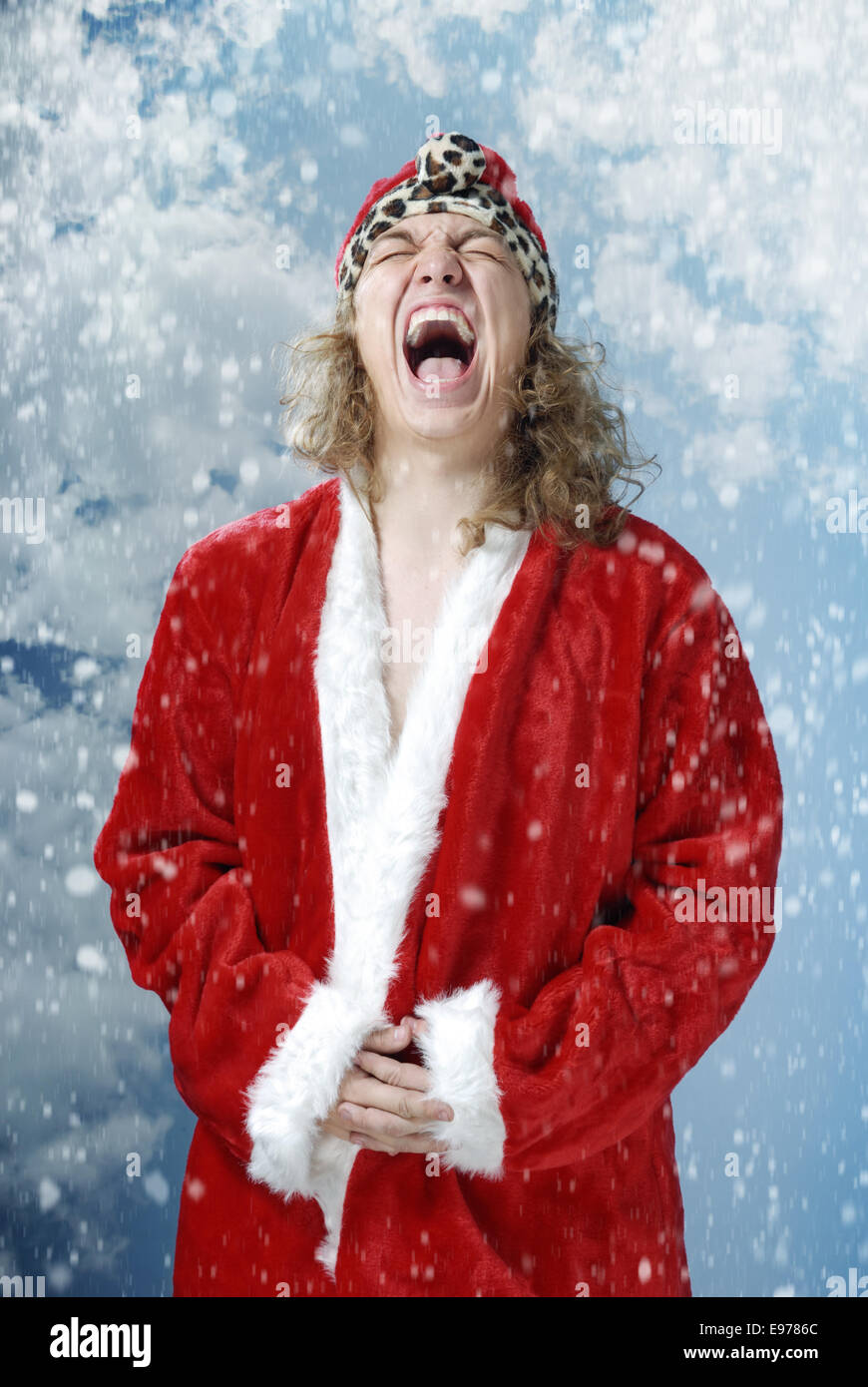 Happy screaming Santa and snowfall Stock Photo - Alamy