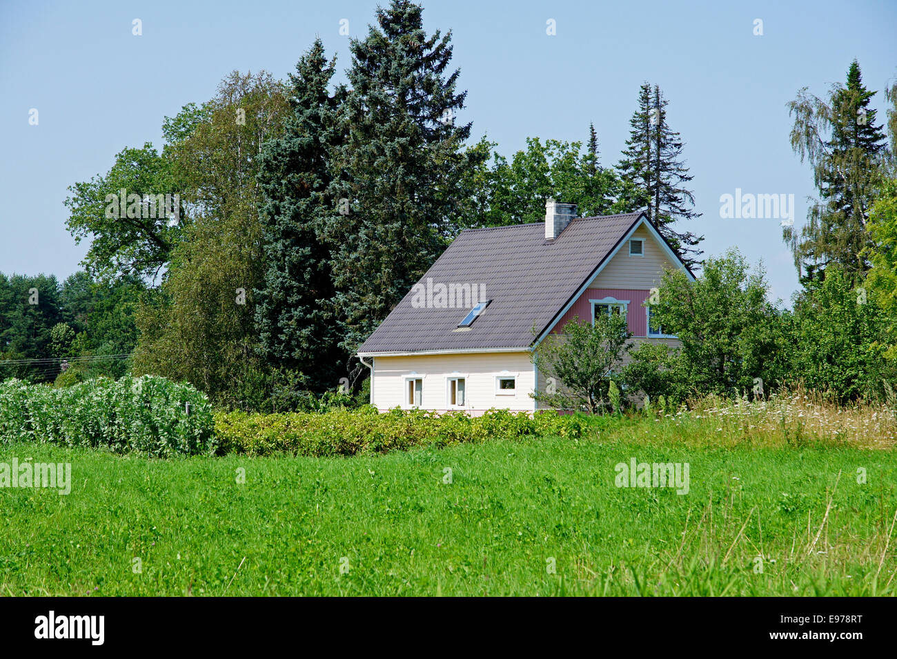 The house and field Stock Photo - Alamy