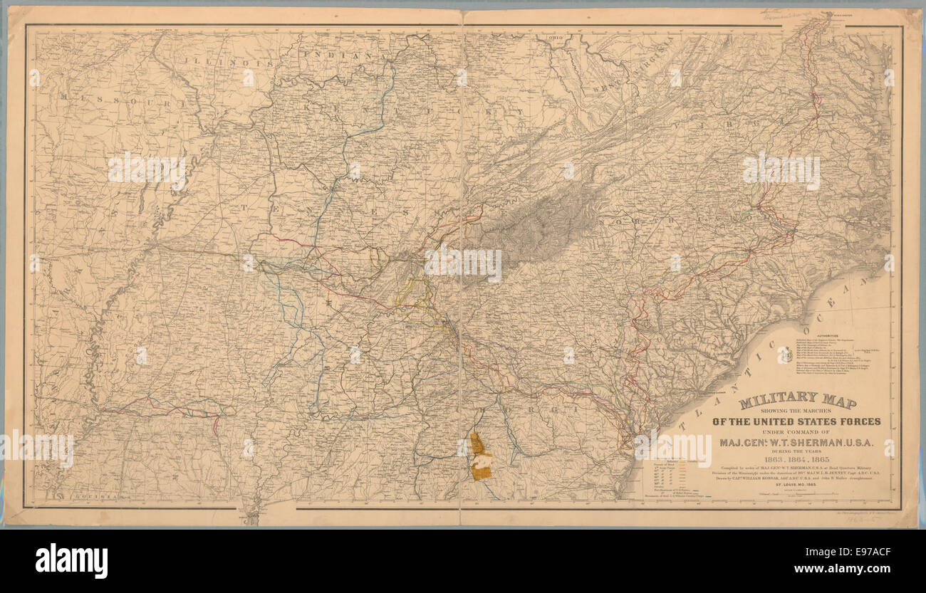 This historical military map depicts the various marches undertaken by ...