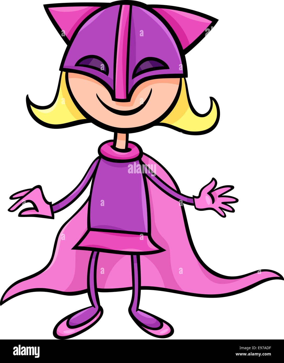 Cartoon Illustration of Cute Girl in Superhero Costume Stock Photo - Alamy