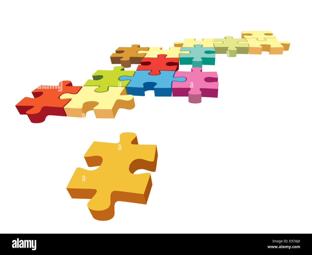 Several colorful pieces of jigsaw puzzle over a white background Stock ...