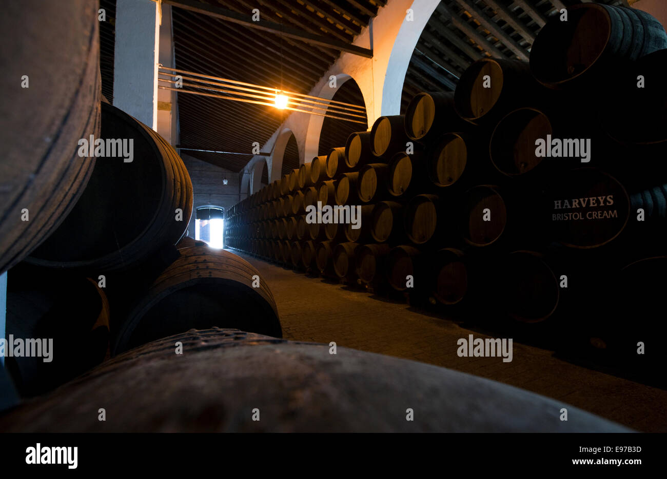 Sherry barrels at the Bodega Terry who makes sherry for Harveys Stock ...