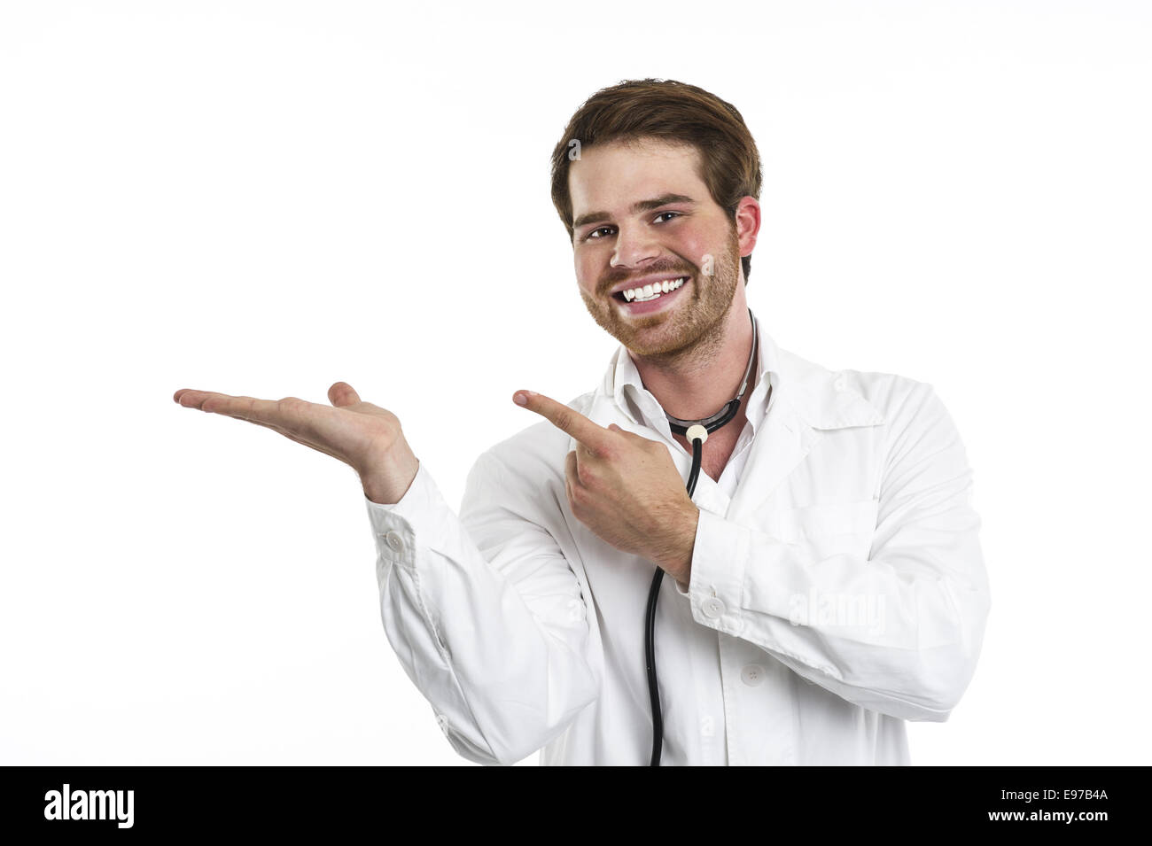 Doctor pointing to the left Stock Photo - Alamy