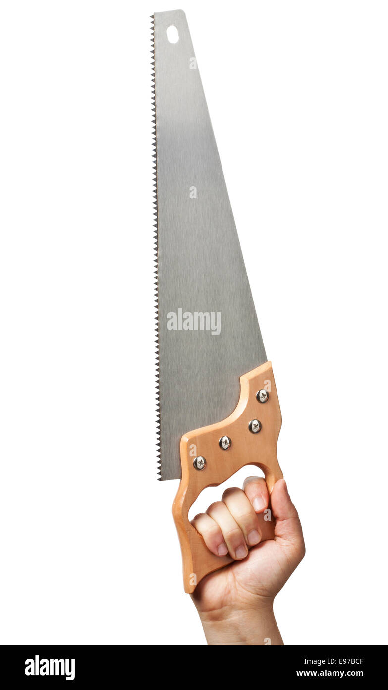 Hand with saw Stock Photo - Alamy