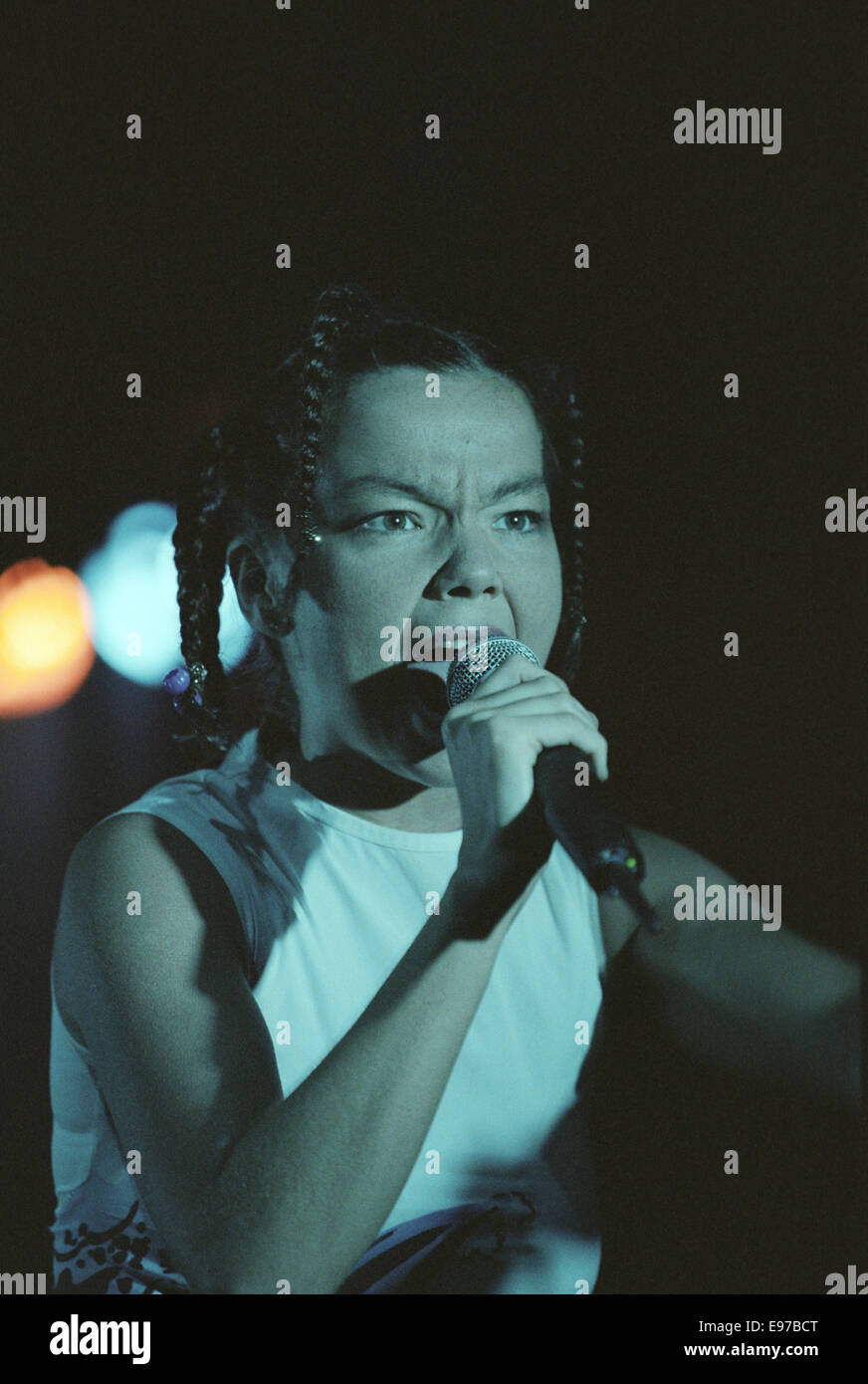 Bjork on stage in concert at Irvine Beach Music Festival, in Irvine, in ...