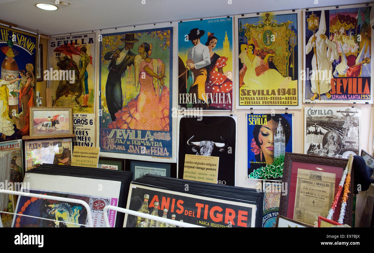 Poster store in Seville Stock Photo - Alamy