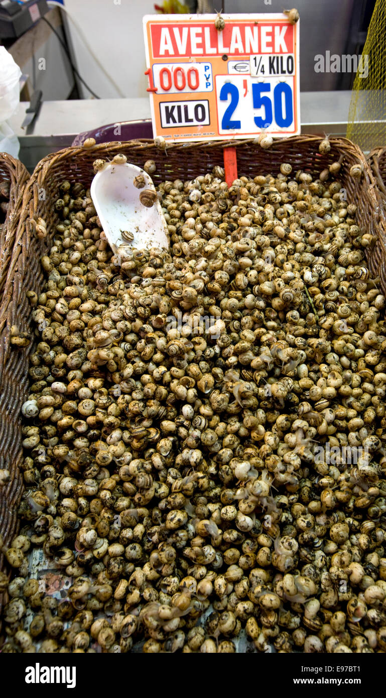 Snails for sale in the beautiful market "Mercado Central" in Valencia ...