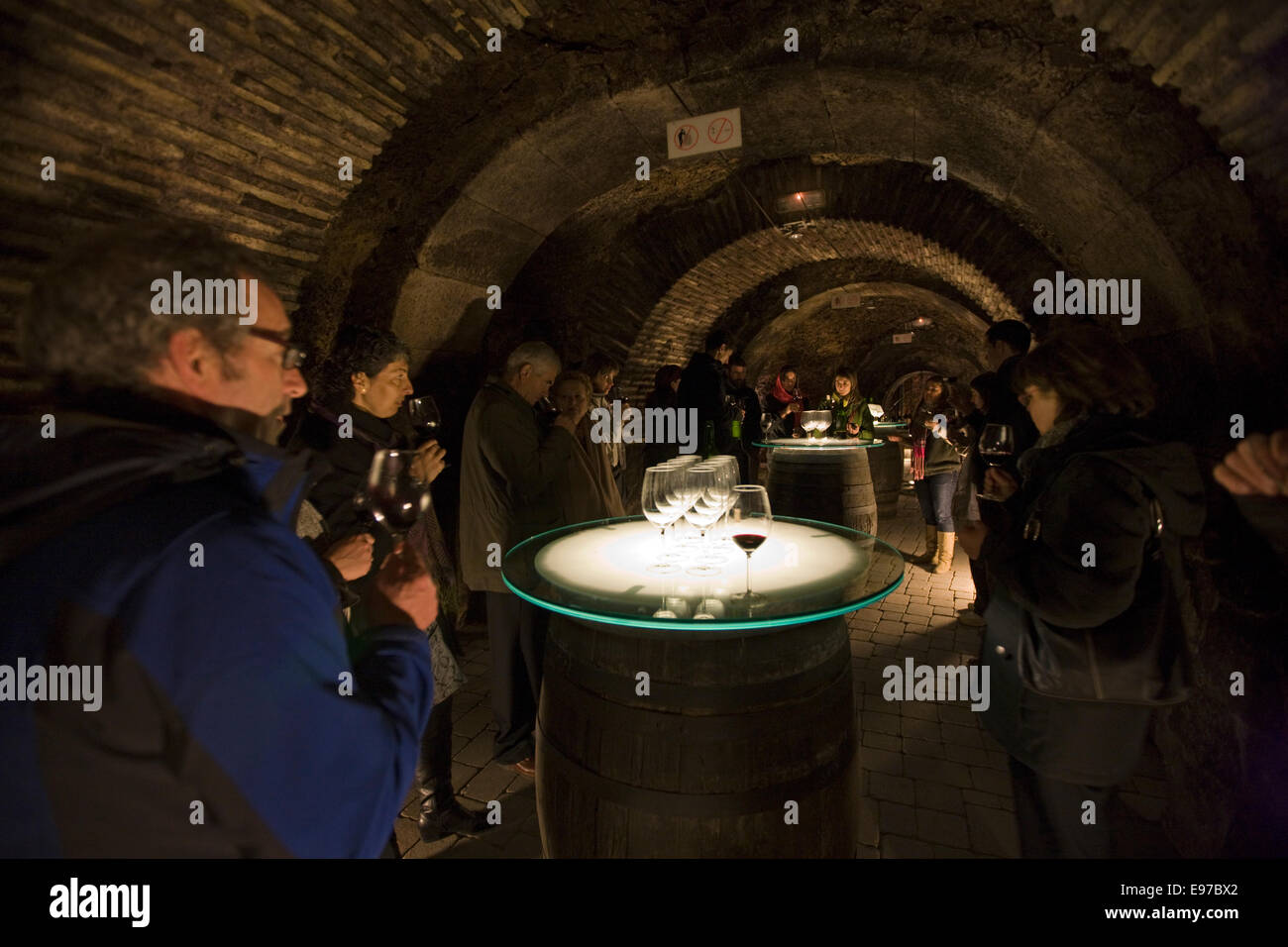 Wine tasting in wine cellar in Laguardia in Rioja, Spain Stock Photo ...