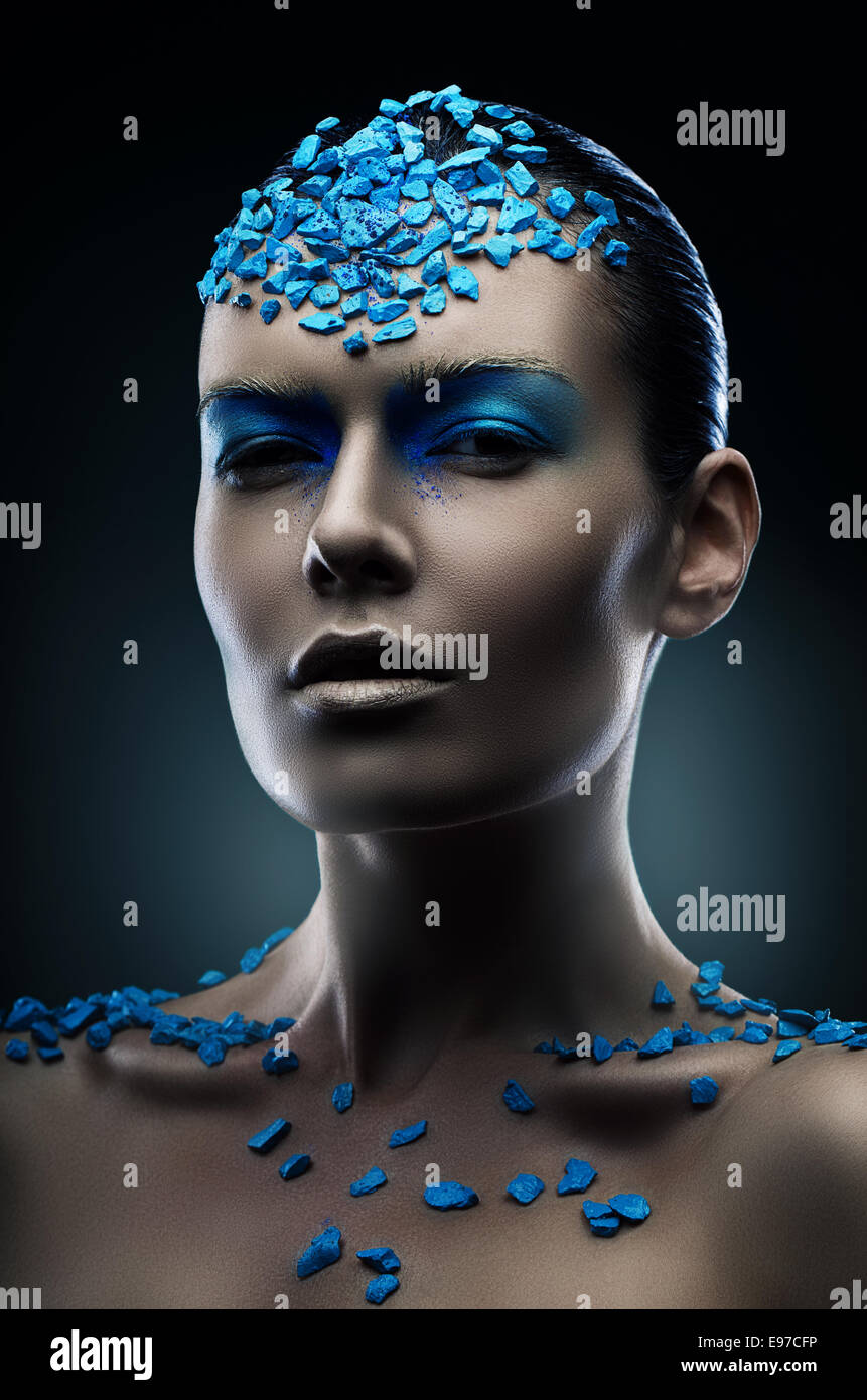 Eye with red ink for eyelids close-up Stock Photo - Alamy