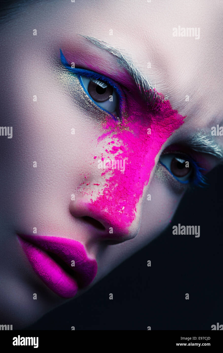 fashion woman with powder on nose Stock Photo - Alamy